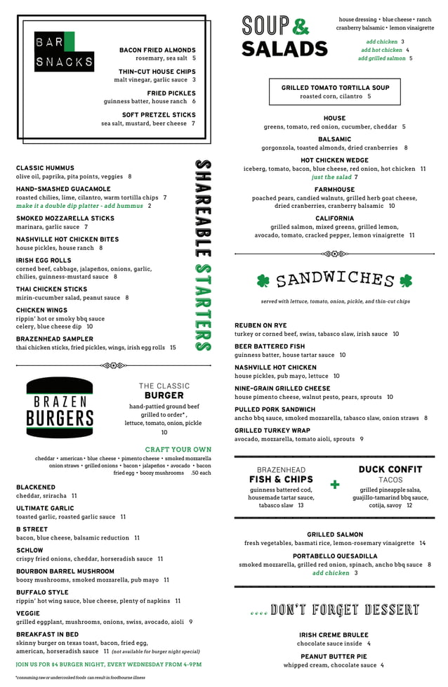 Brazenhead Dublin Menu - Front | PDF