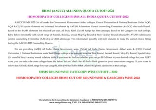 BHMS (AACCC) ALL INDIA QUOTA CUTOFF-2022 | PDF | Medical Health