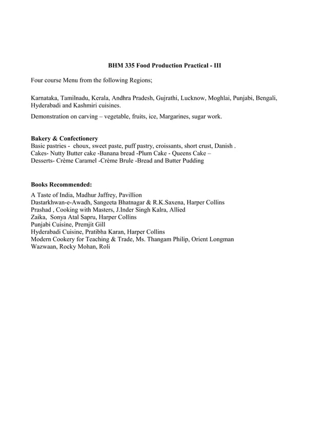 Bhm syllabus | PDF | Desserts and Baking | Food & Drink