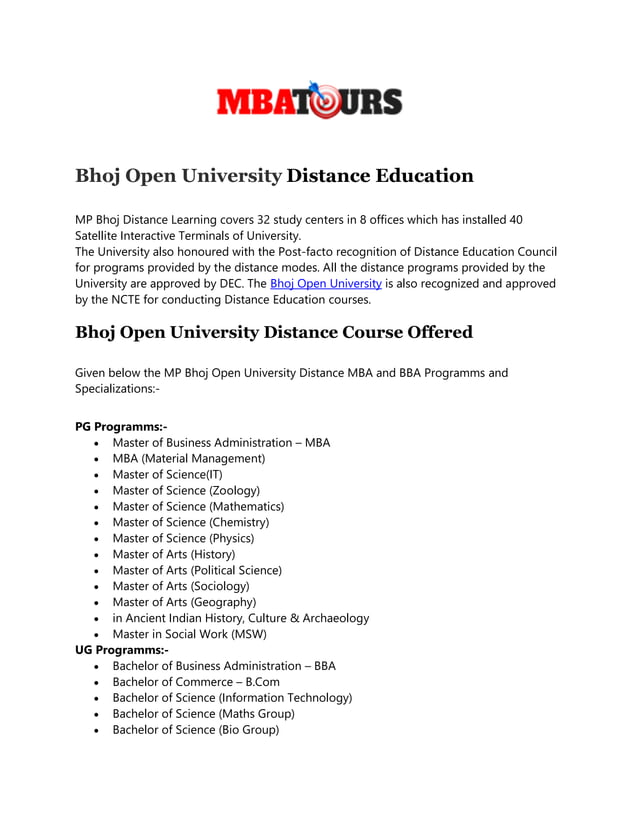 Madhya Pradesh Bhoj Open University | PDF | Postgraduate Education ...