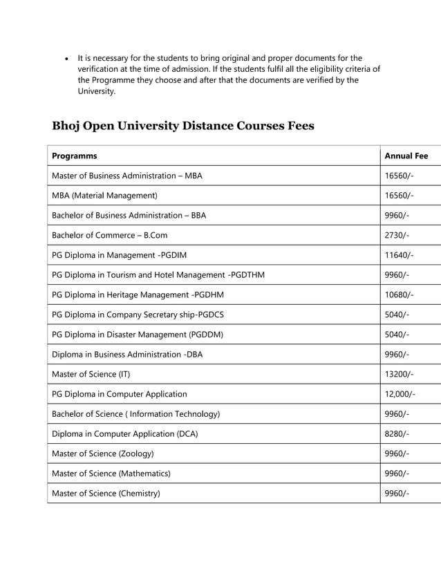 Madhya Pradesh Bhoj Open University | PDF | Postgraduate Education ...