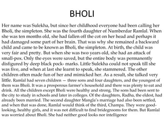 Bholi english ncert syllabus class 11 presentation | PPTX