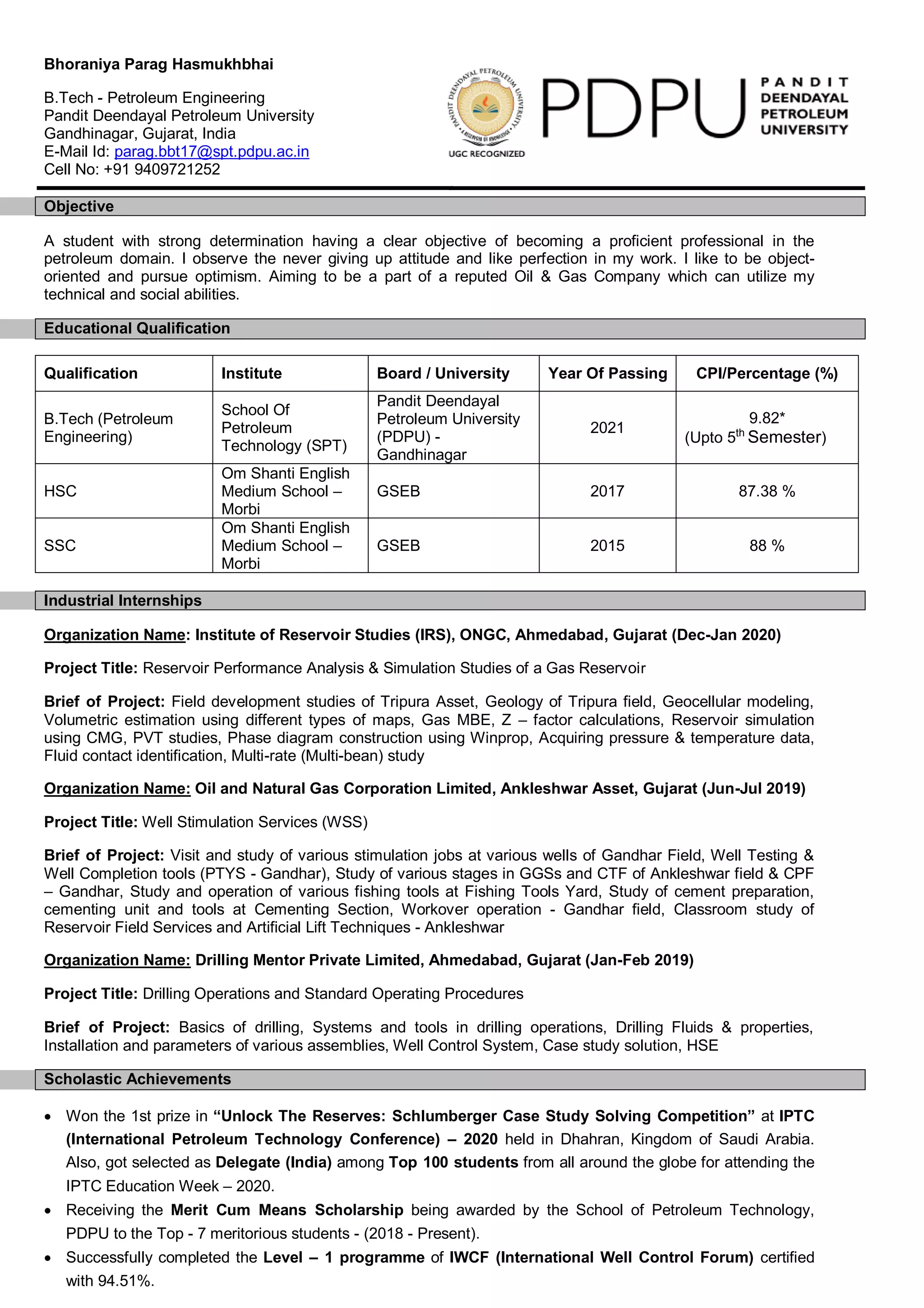 Bhoraniya parag H. CV | PDF