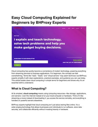 Easy Cloud Computing Explained for Beginners by BHProxy Experts | PDF