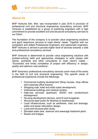 Bhp ventures sdn bhd capabilities statement 2019 | PDF