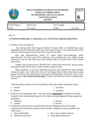 BHS. JAWA PAT 2KELAS VI 2022 -2023.doc | Free Download