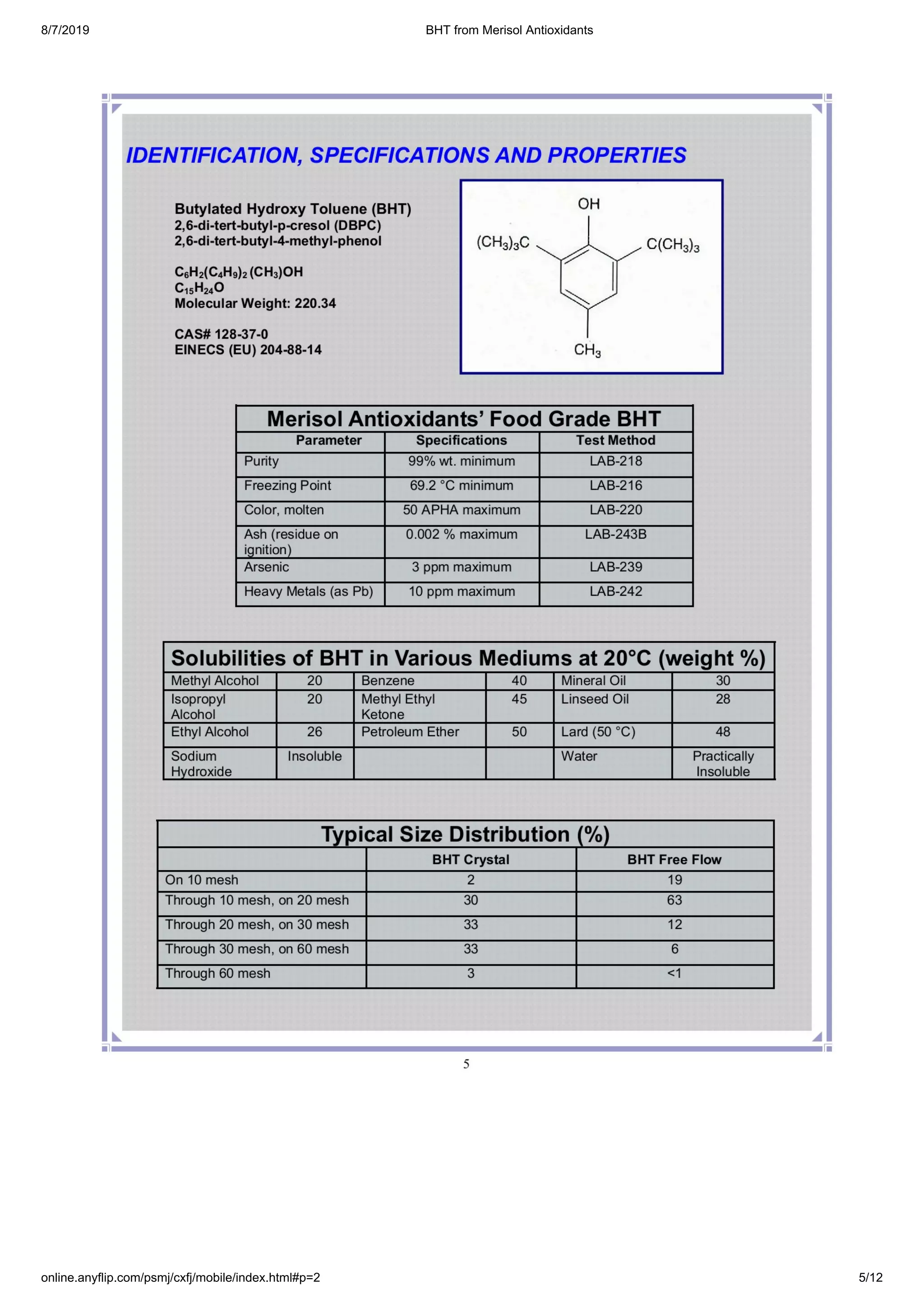 Bht from merisol antioxidants | PDF