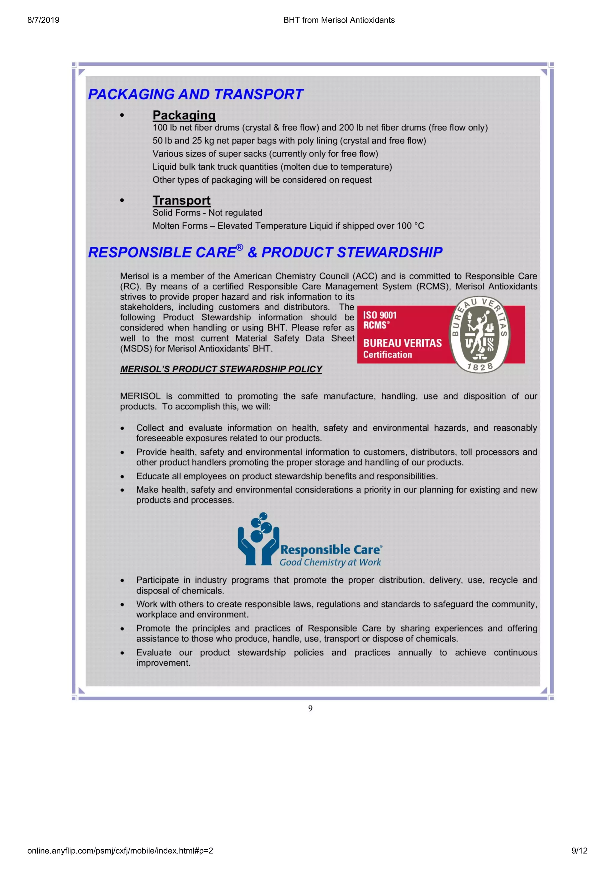 Bht from merisol antioxidants | PDF