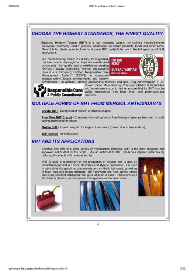 Bht from merisol antioxidants | PDF