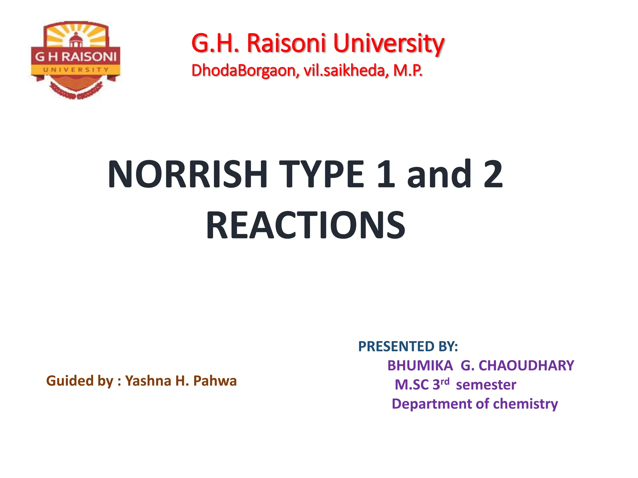 presentation on norrish type 1 and norrish type 2 | PPTX