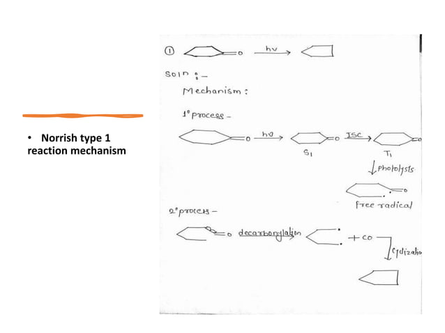 presentation on norrish type 1 and norrish type 2 | PPTX | Chemistry ...