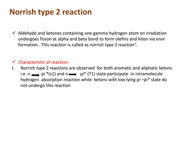 presentation on norrish type 1 and norrish type 2 | PPTX | Chemistry ...