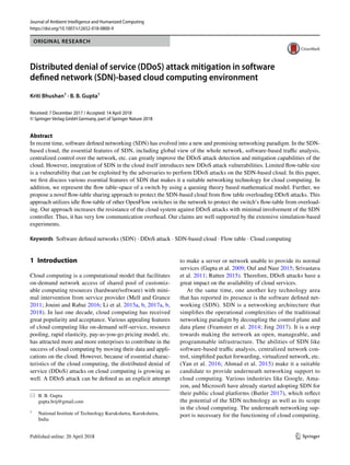 Distributed denial of service (DDoS) attack mitigation in software defined network (SDN)-based ...
