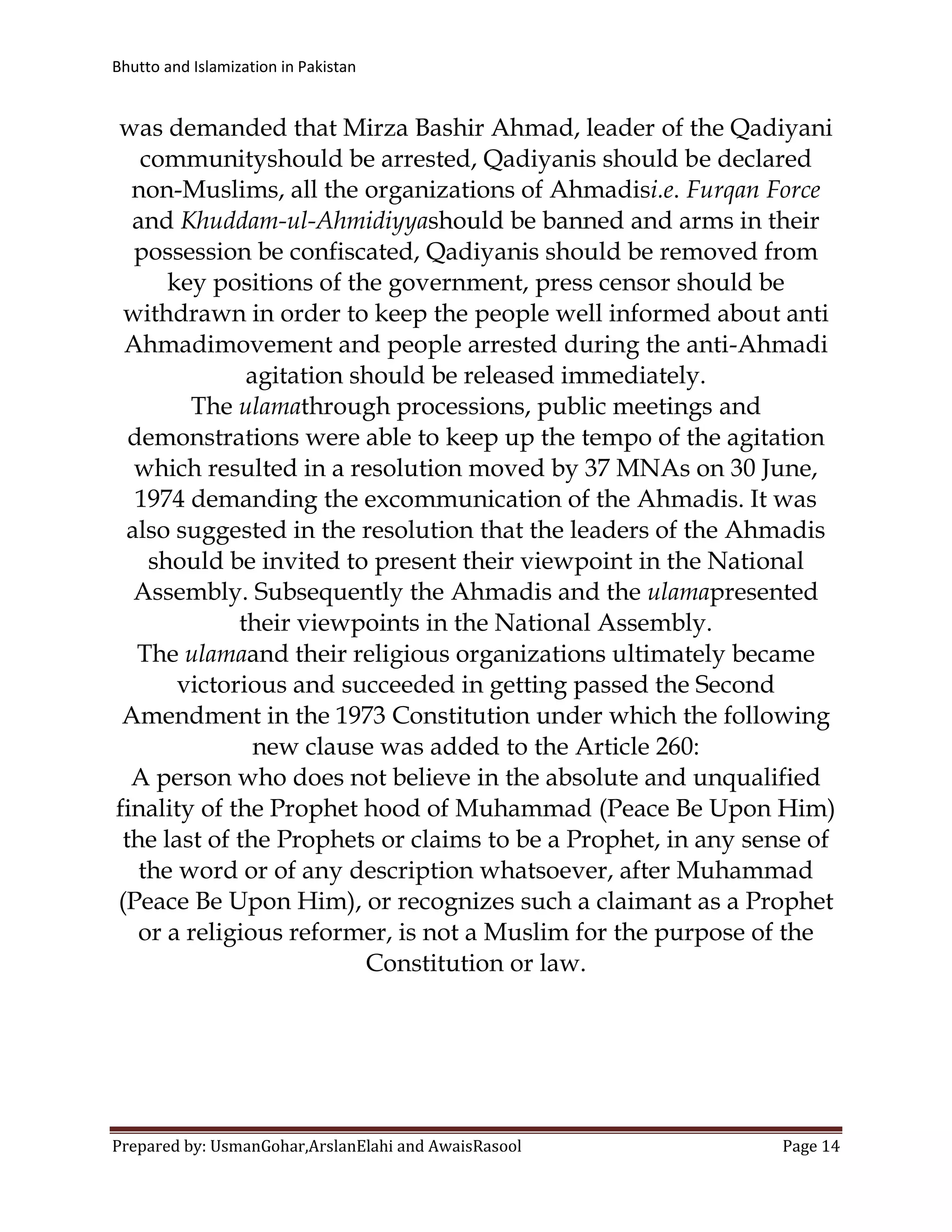 Bhutto and islamization in pakistan | DOCX