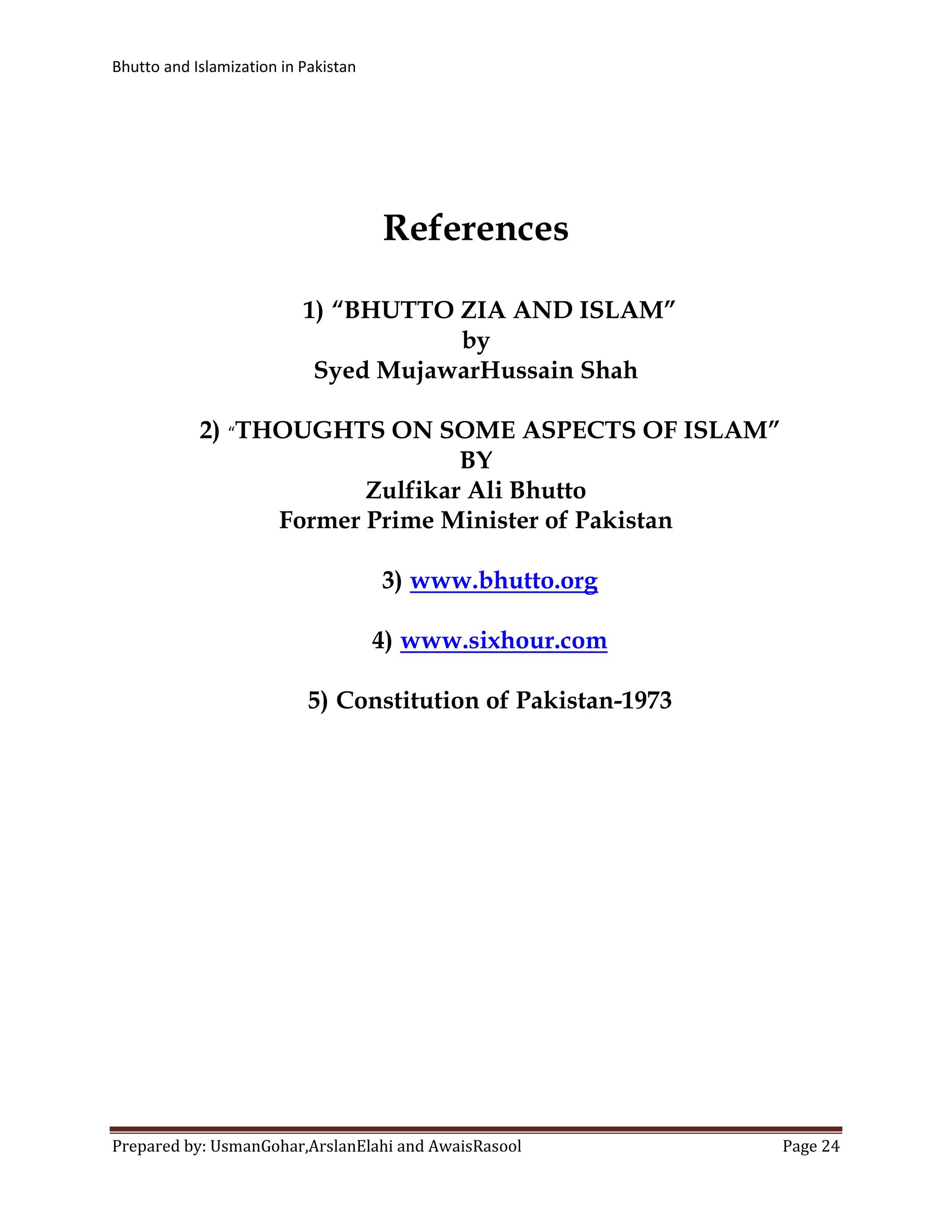 Bhutto and islamization in pakistan | DOCX