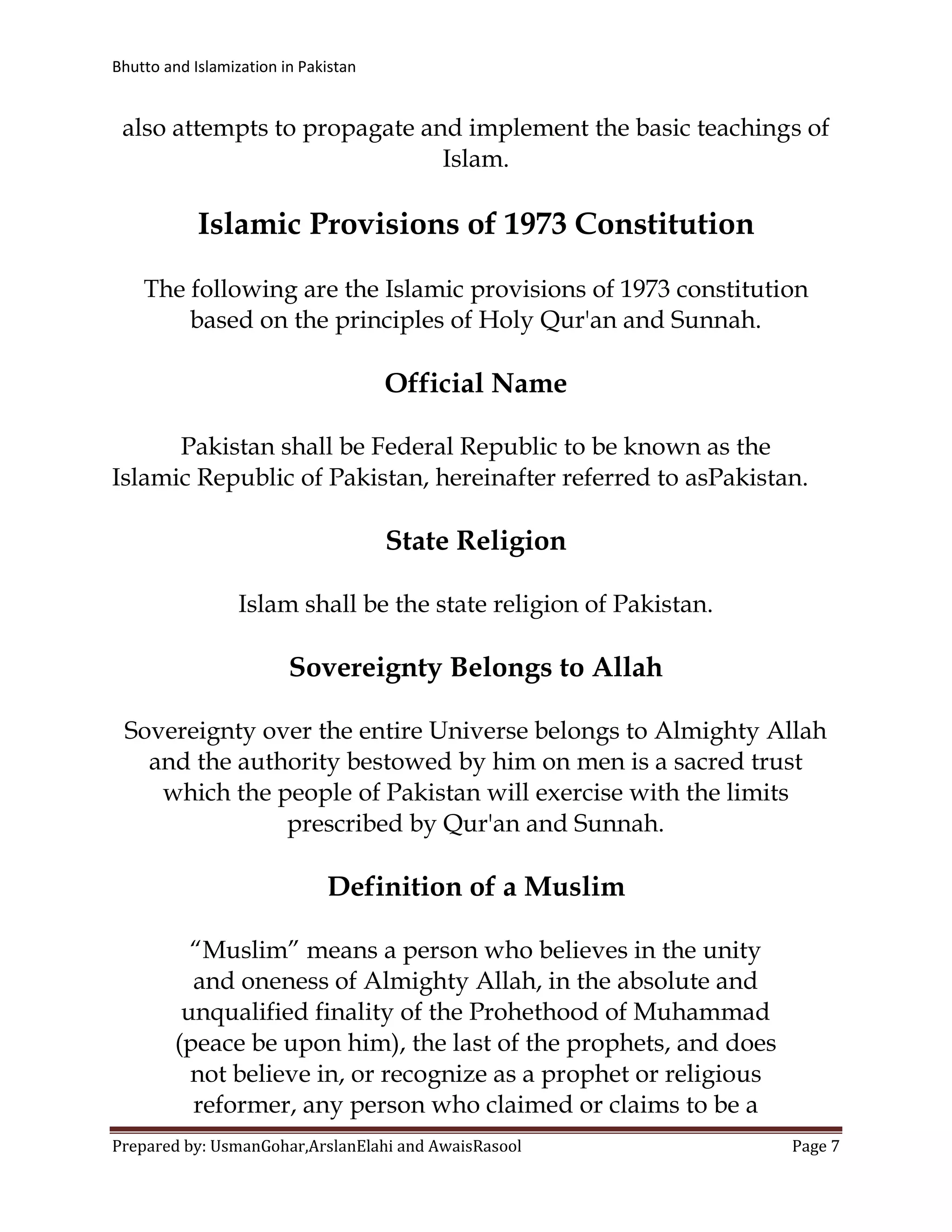 Bhutto and islamization in pakistan | DOCX
