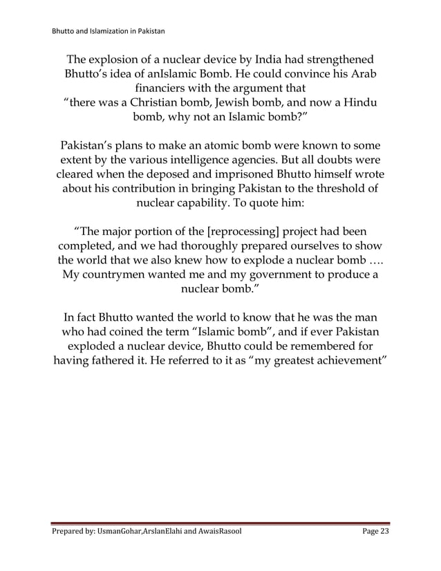 Bhutto and islamization in pakistan | DOCX