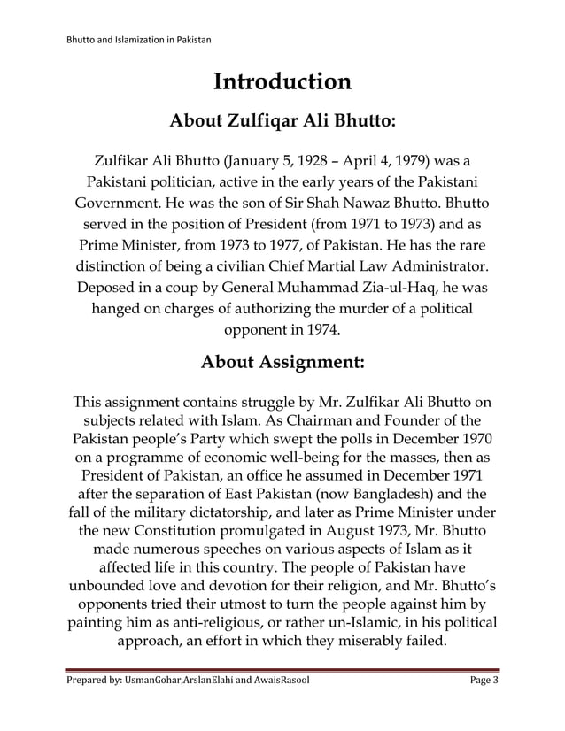 Bhutto and islamization in pakistan | DOCX