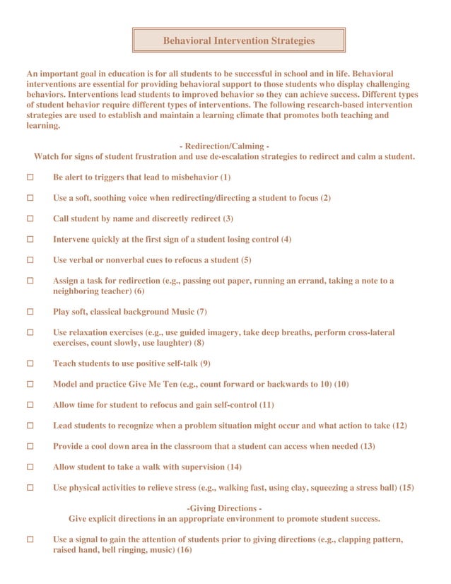 Behavior Intervention Strategies | PDF