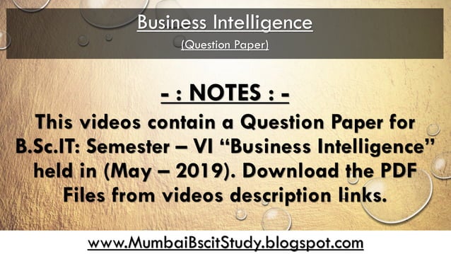 Business Intelligence (May – 2019) [Choice Based | Question Paper] | PDF