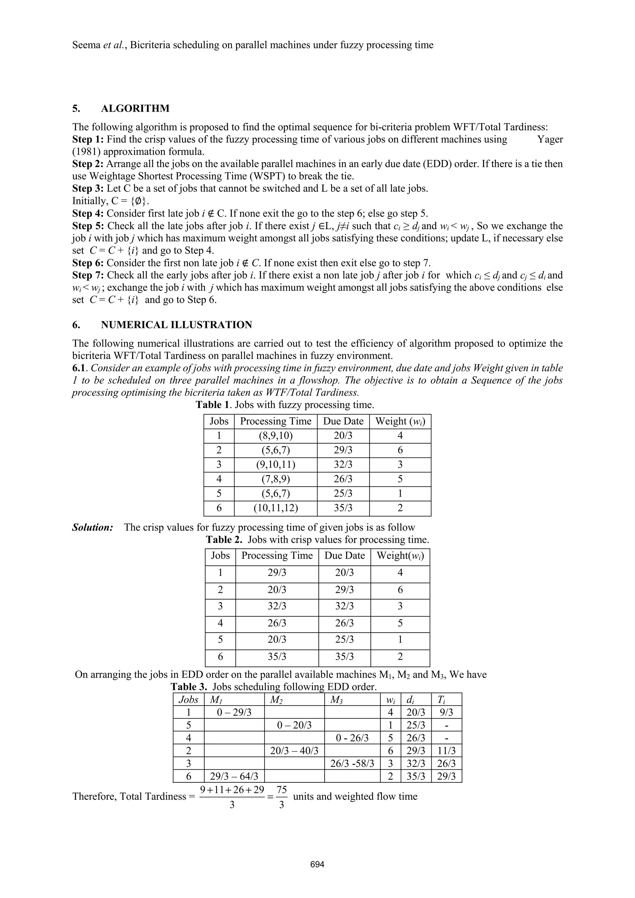 Bi criteria scheduling on parallel machines under fuzzy processing time | PDF