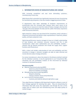 Business Intelligence (BI) For Manufacturing - A White Paper | PDF