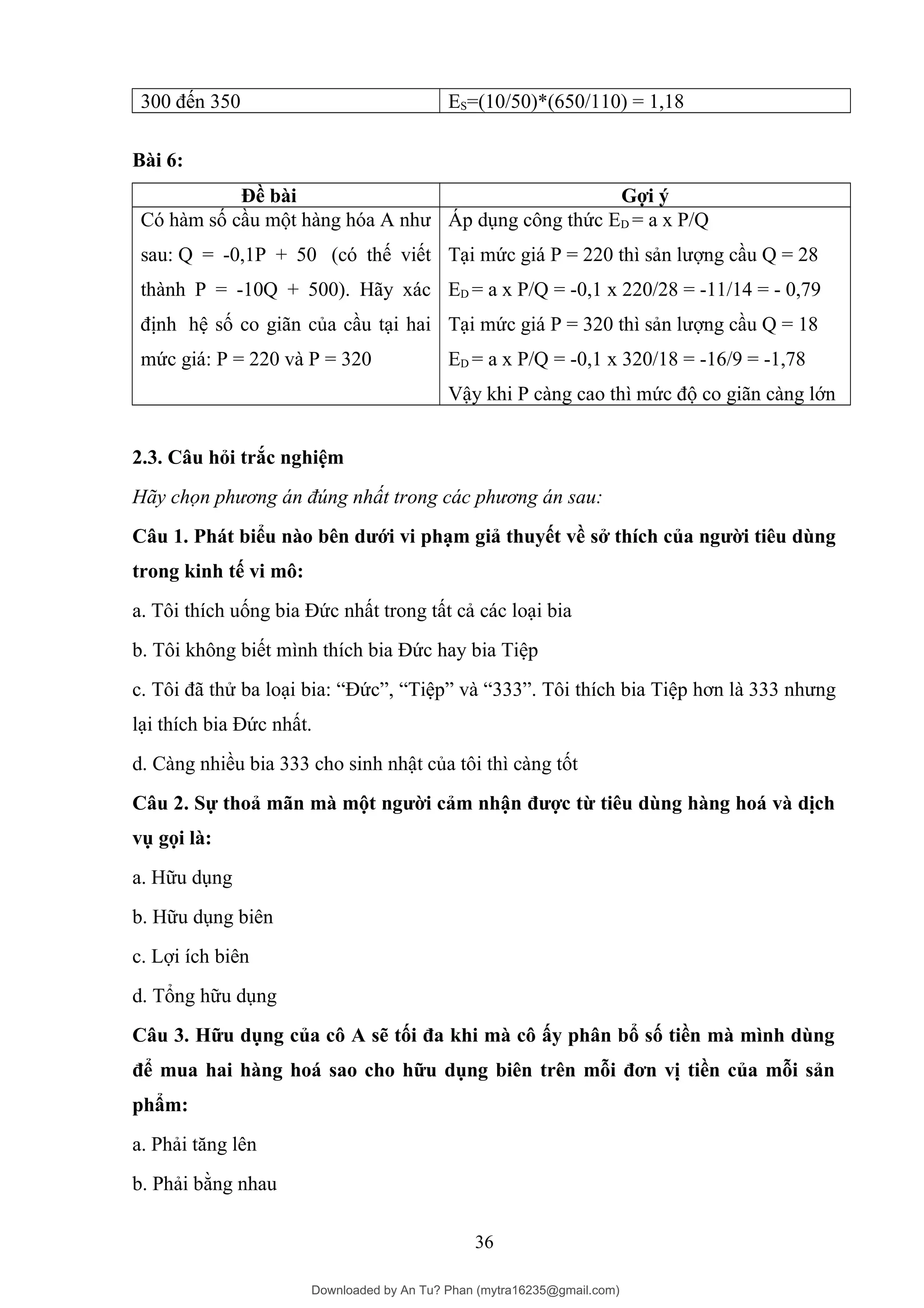 bài tập kinh tế vi mô - mang tính chất tham khảo | PDF