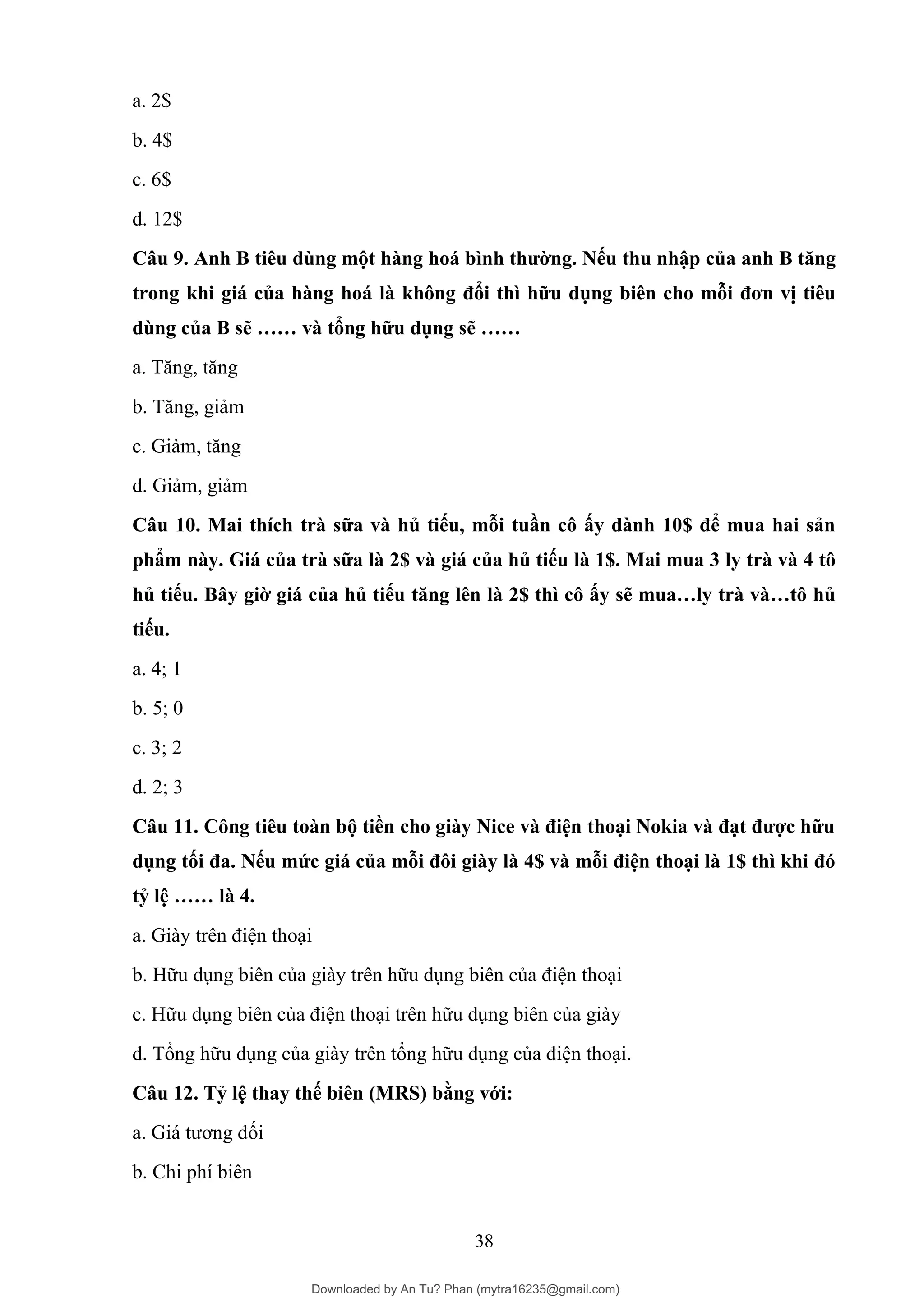 bài tập kinh tế vi mô - mang tính chất tham khảo | PDF