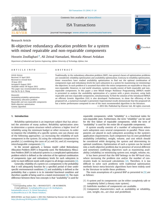 Bi objective redundancy allocation problem for a system with mixed repairable and non-repairable ...