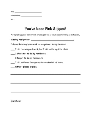 Pink Slips | DOCX | Homework and Study | Education
