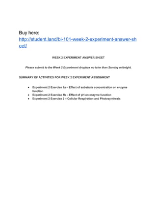 BI 101 Week 2 Experiment Answer Sheet | PDF