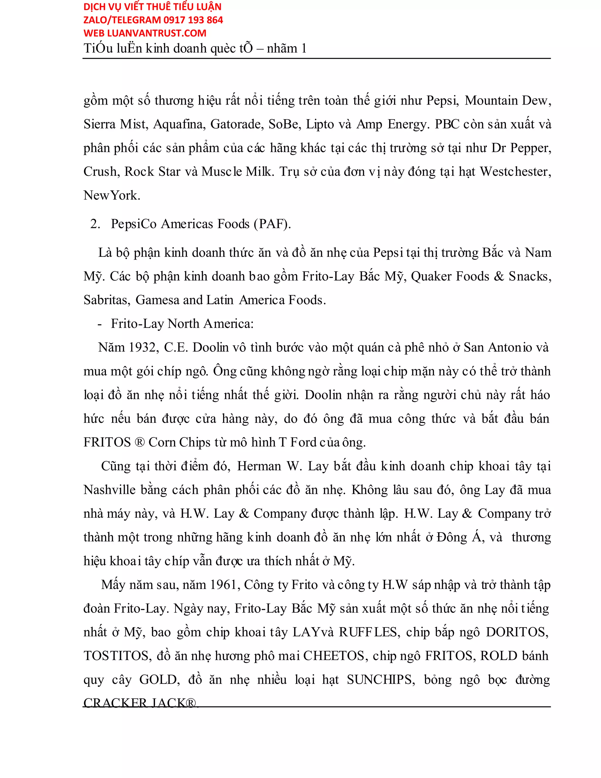 BÀI MẪU Tiểu luận về pepsico, HAY | DOCX