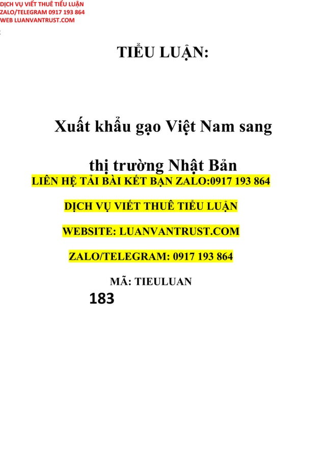 Tiểu luận Xuất khẩu gạo Việt Nam sang thị trường Nhật Bản, 9 ĐIỂM | DOCX
