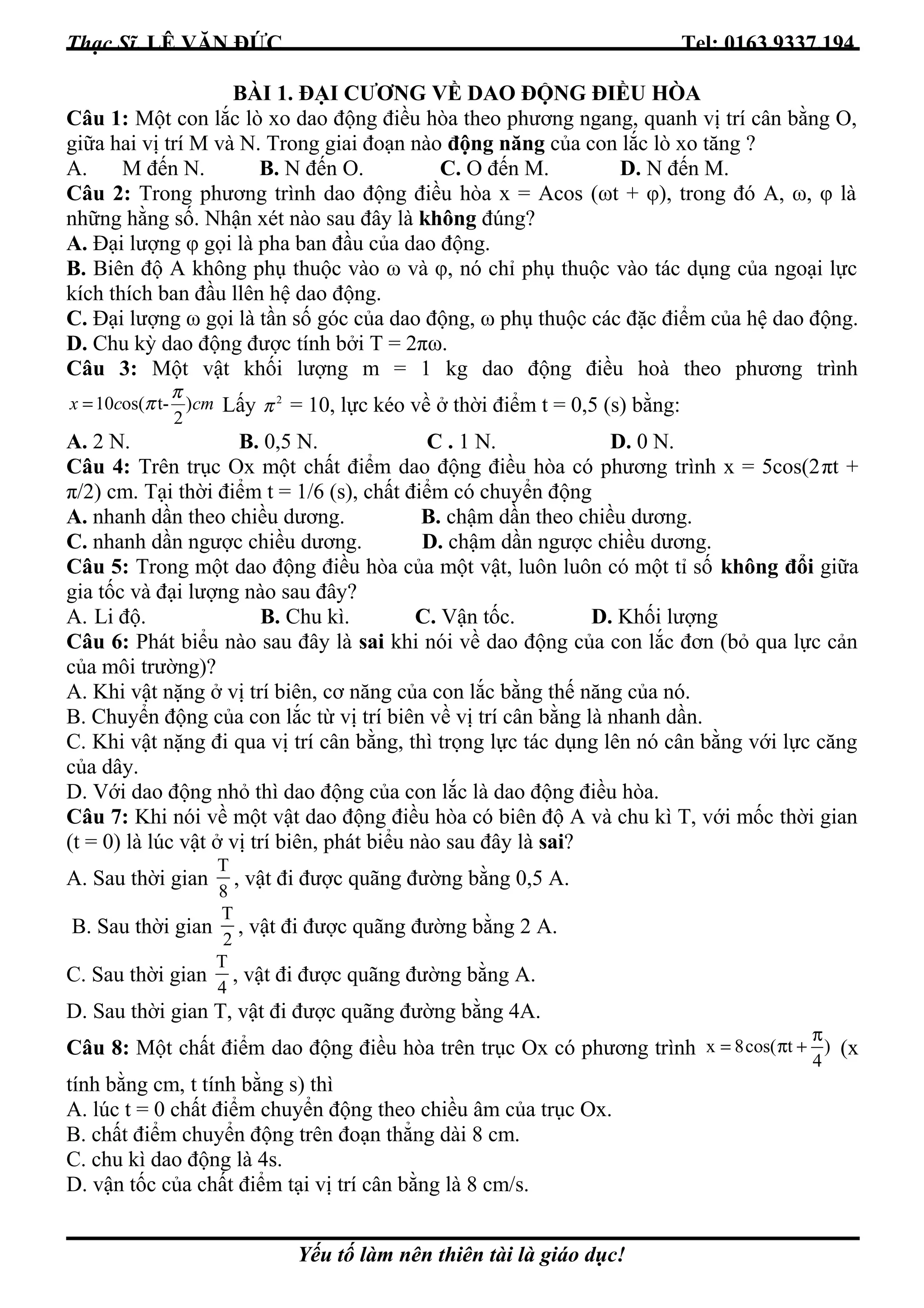 Bài 1 dai cương dao dong dieu hoa | DOC