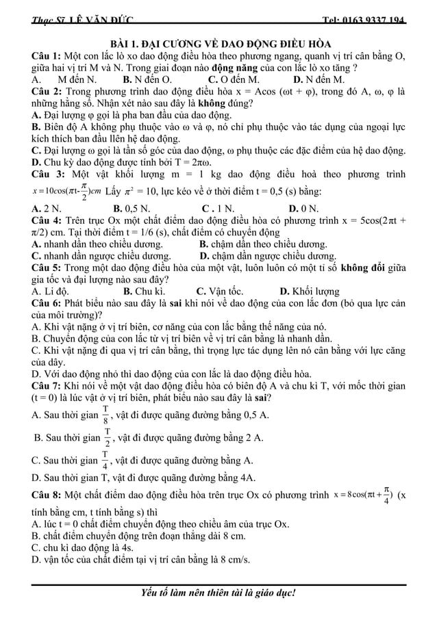 Bài 1 dai cương dao dong dieu hoa | DOC