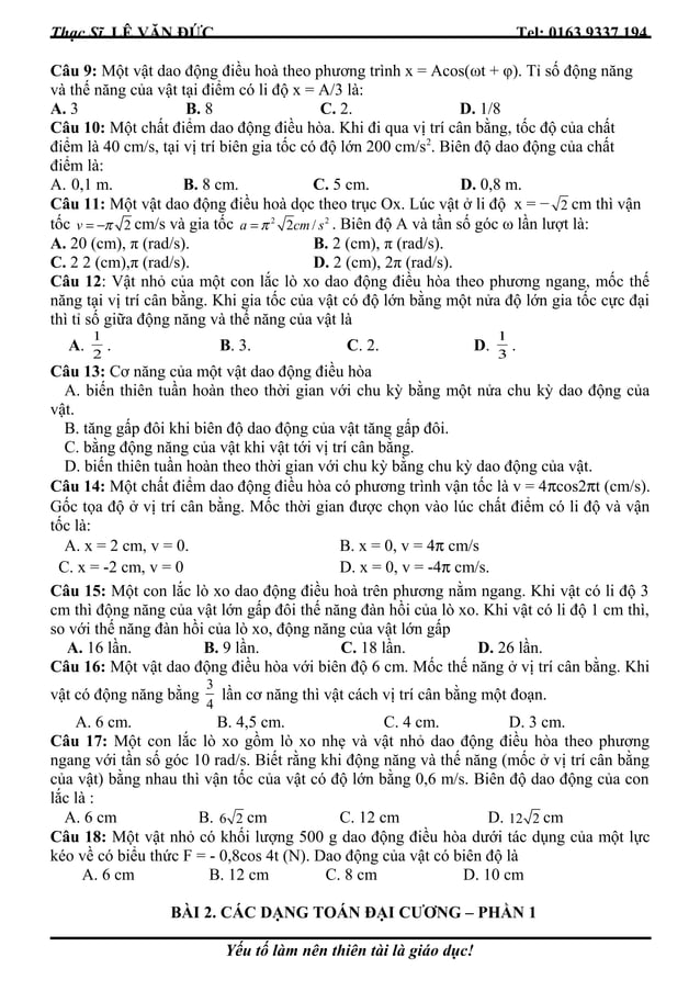 Bài 1 dai cương dao dong dieu hoa | DOC