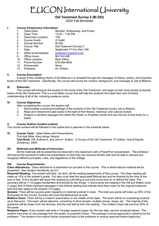BI 202; Old Testament Survey-2; Course Syllabus copy; Fall 2024; Dr ...