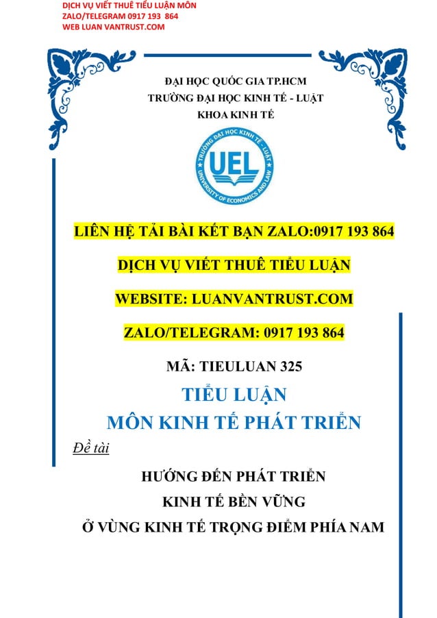Tiểu luận phát triển kinh tế bền vững ở vùng kinh tế trọng điểm phía nam | DOCX