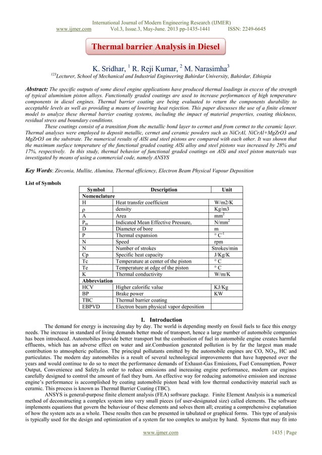 Thermal barrier Analysis in Diesel | PDF