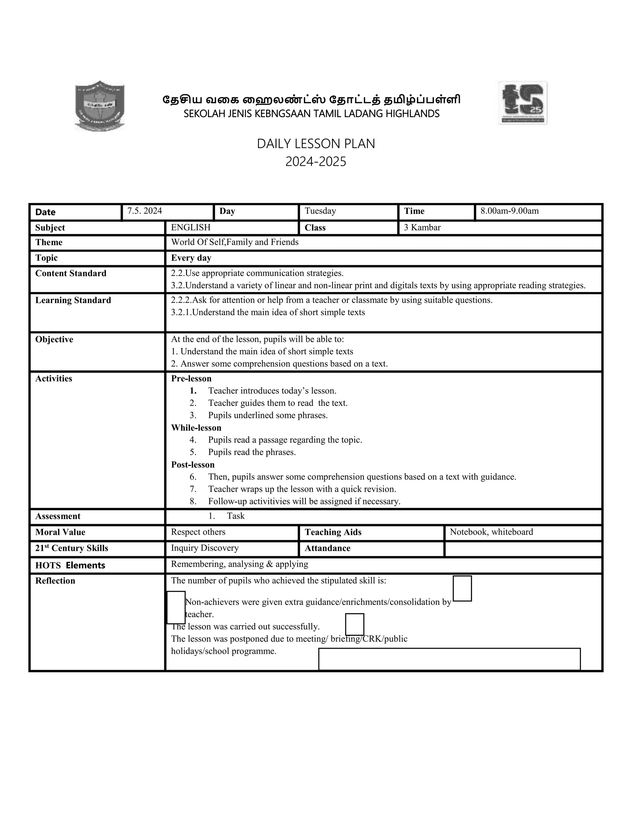 bi 3k friday.docx tahun 3 three kambar kids g | DOCX