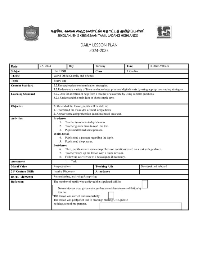 bi 3k friday.docx tahun 3 three kambar kids g | PDF