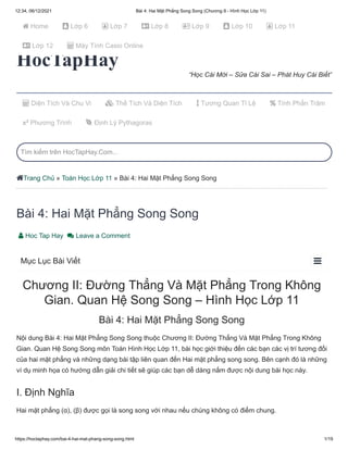 Bài 4: Hai Mặt Phẳng Song Song | PDF
