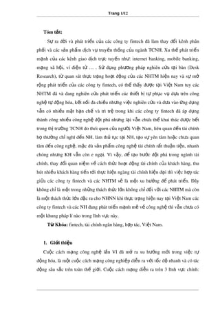 Bài mẫu Tiểu luận về Fintech, HAY | PDF