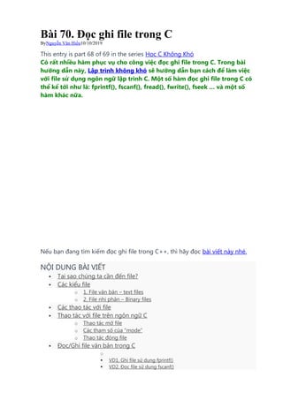 Bài 70. Đọc ghi file trong C Bài 70. Đọc ghi file trong C | PDF