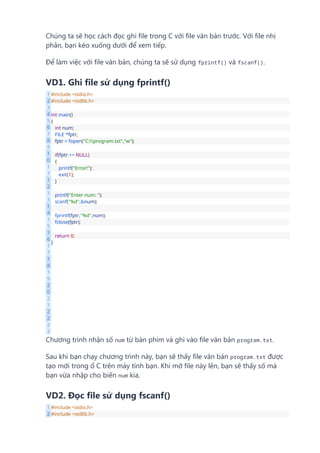 Bài 70. Đọc ghi file trong C Bài 70. Đọc ghi file trong C | PDF