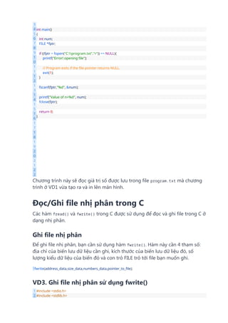 Bài 70. Đọc ghi file trong C Bài 70. Đọc ghi file trong C | PDF