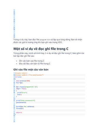 Bài 70. Đọc ghi file trong C Bài 70. Đọc ghi file trong C | DOCX