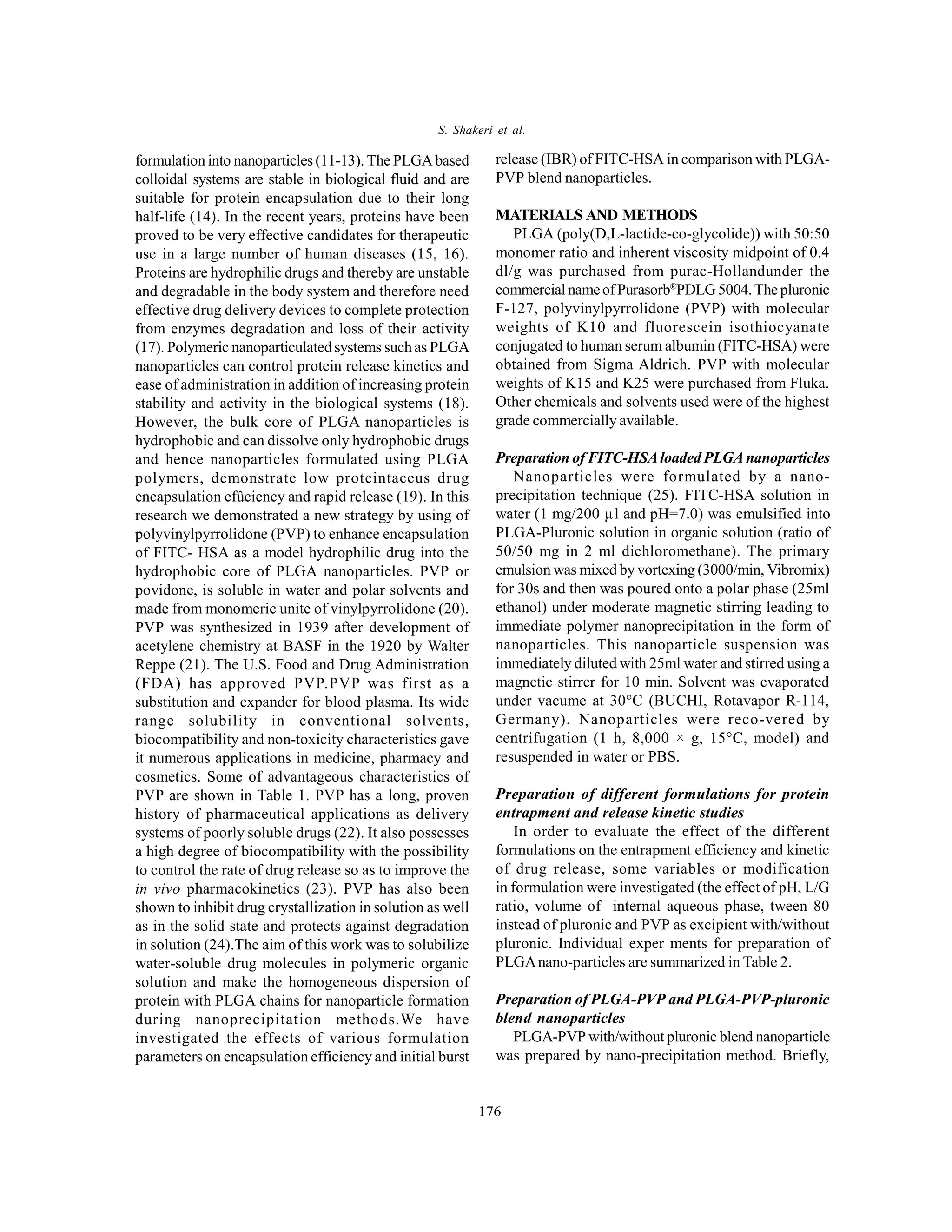 Preparation of protein-loaded PLGA-PVP blend nanoparticles by ...