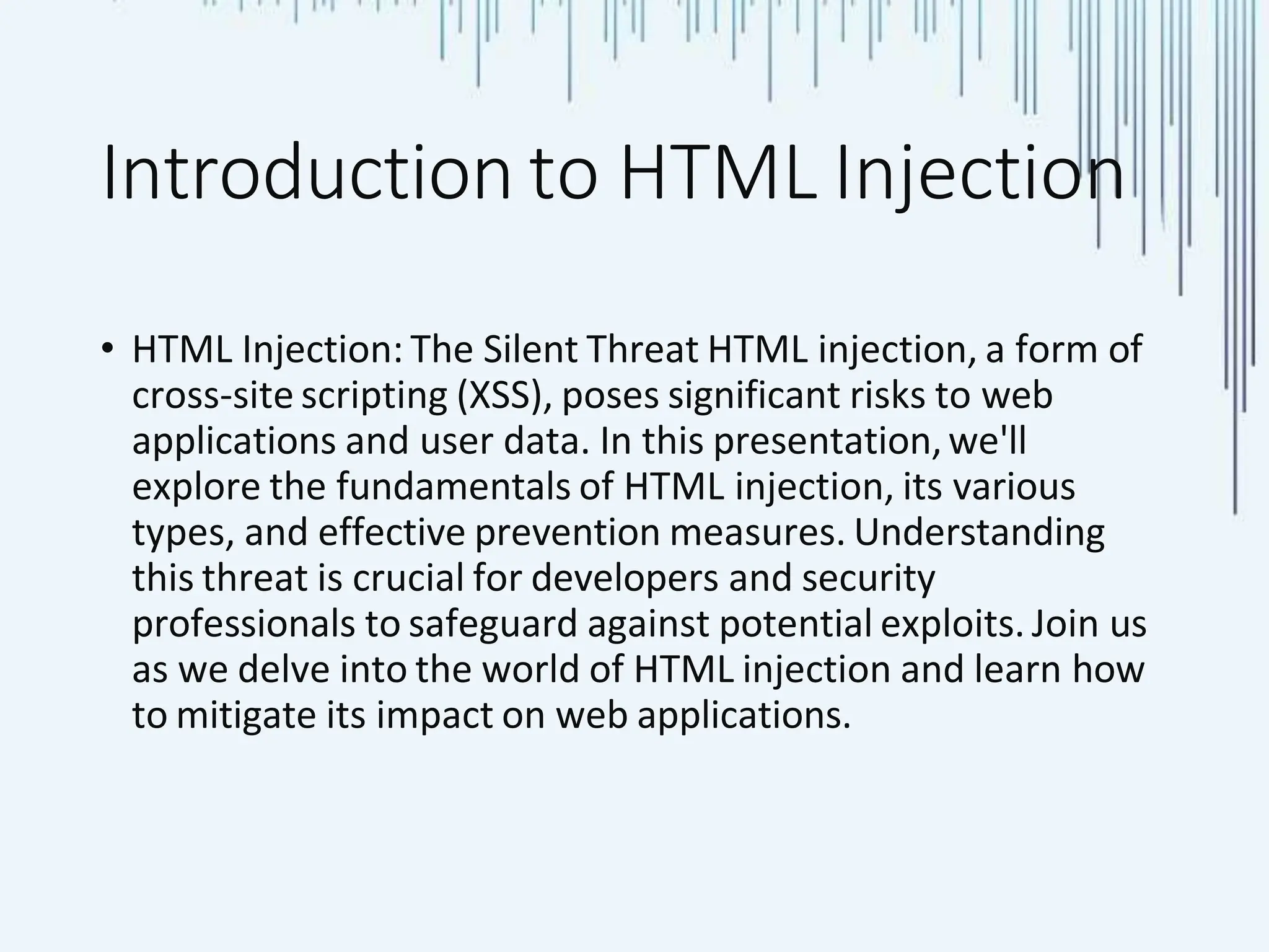 HTML Injection Attacks: Impact and Mitigation Strategies | PPTX
