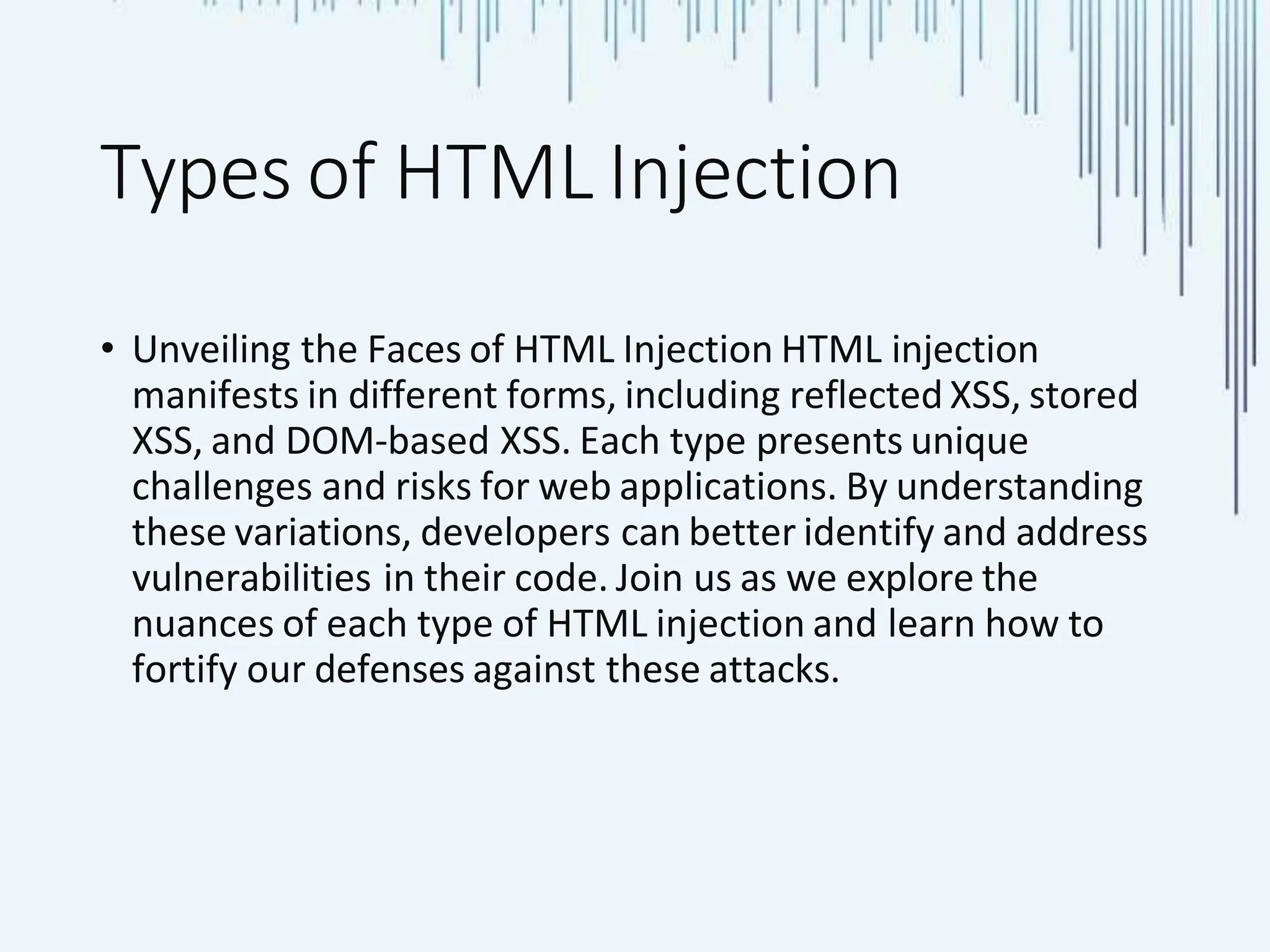 HTML Injection Attacks: Impact and Mitigation Strategies | PPTX